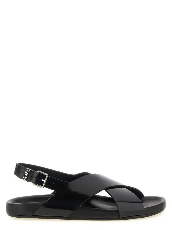 Saint Laurent Helios Glossed Leather Sandals - Black