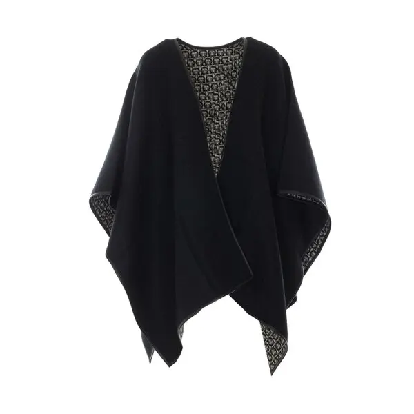FERRAGAMO Gancini Reversible Poncho - Black