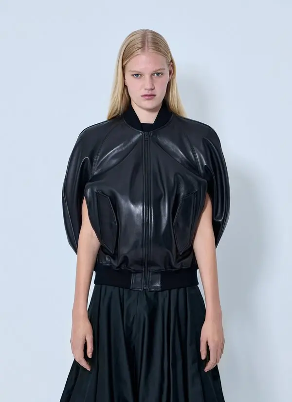 Balenciaga Structured Leather Bomber Jacket