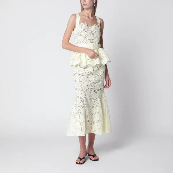 SELF-PORTRAIT Lace Midi Dress - Yellow