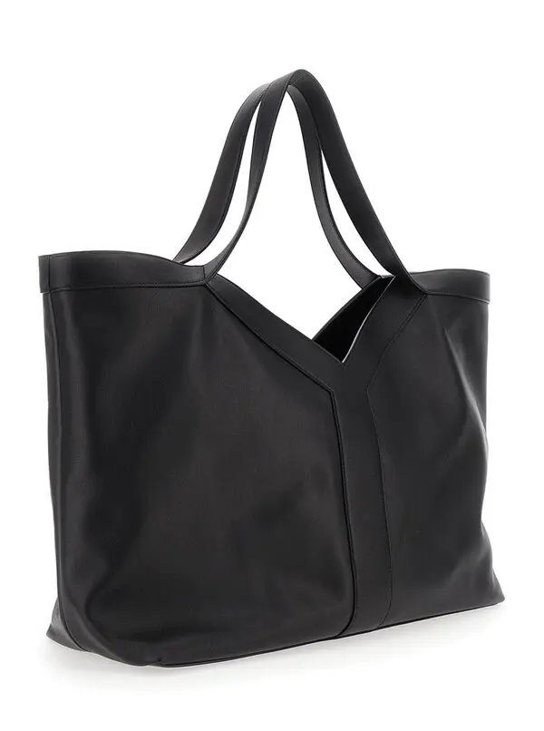 Saint Laurent Tote Bag With Two Top Handles And Hook Closure In Leather - Black