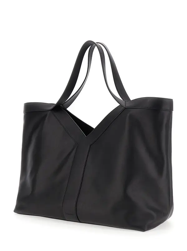 Saint Laurent Leather Tote Bag With Hook Closure - Black