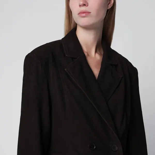 ROTATE BY BIRGER CHRISTENSEN Dark Double-breasted Suede Coat