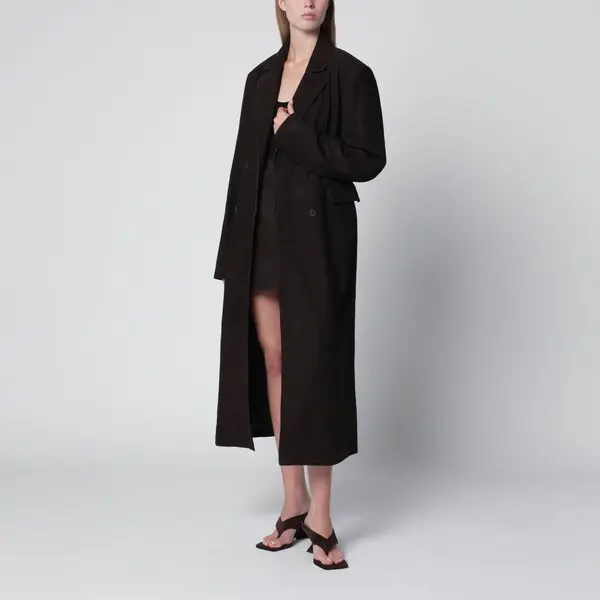 ROTATE BY BIRGER CHRISTENSEN Suede Double-breasted Coat - Brown