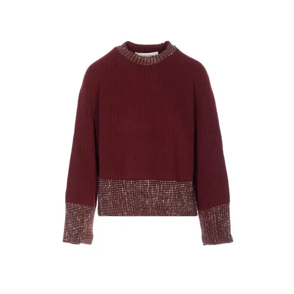 GOLDEN GOOSE Embroidered Rhinestones Sweater - Red