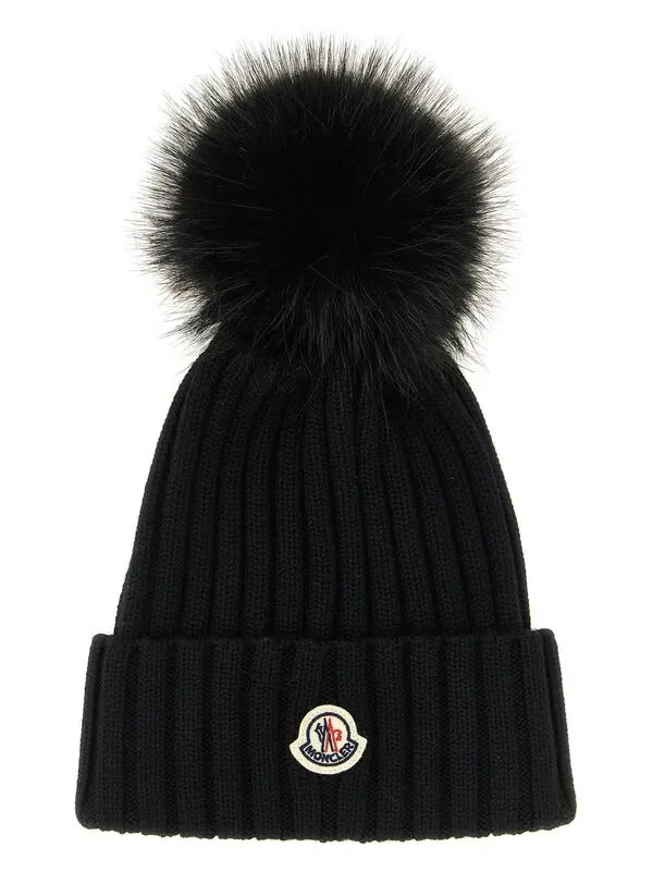 Moncler Pompon Wool Beanie - Black