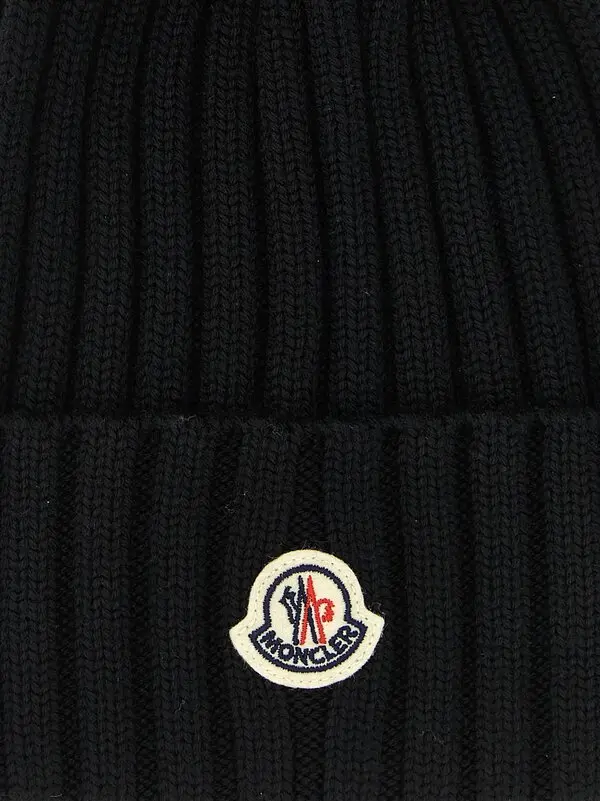 Moncler Pompon Wool Beanie - Black