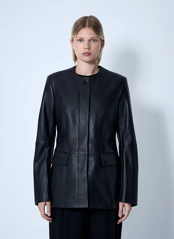 TOTEME Collarless Leather Jacket - Black