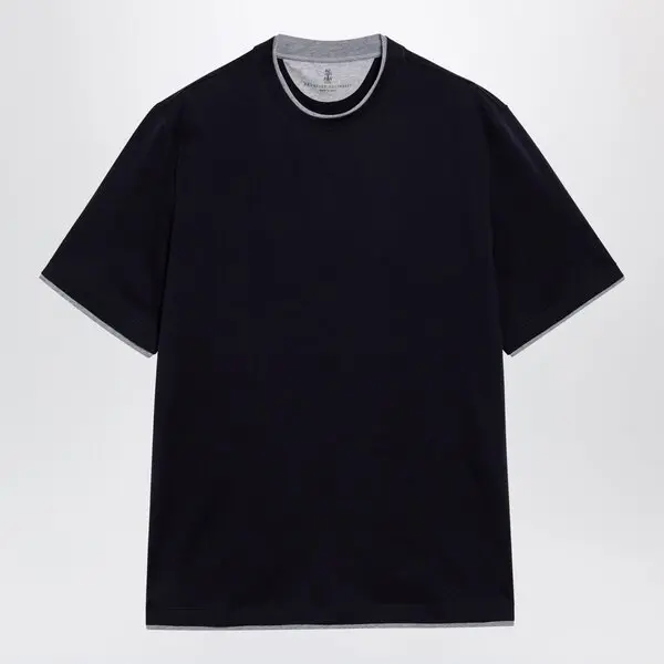 Brunello Cucinelli Crew-neck Cotton Jersey T-shirt With Faux Layering, Cobalt - Blue