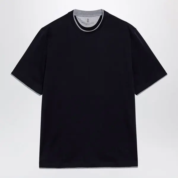 Brunello Cucinelli Crew-neck Cotton Jersey T-shirt With Faux Layering, Cobalt - Blue