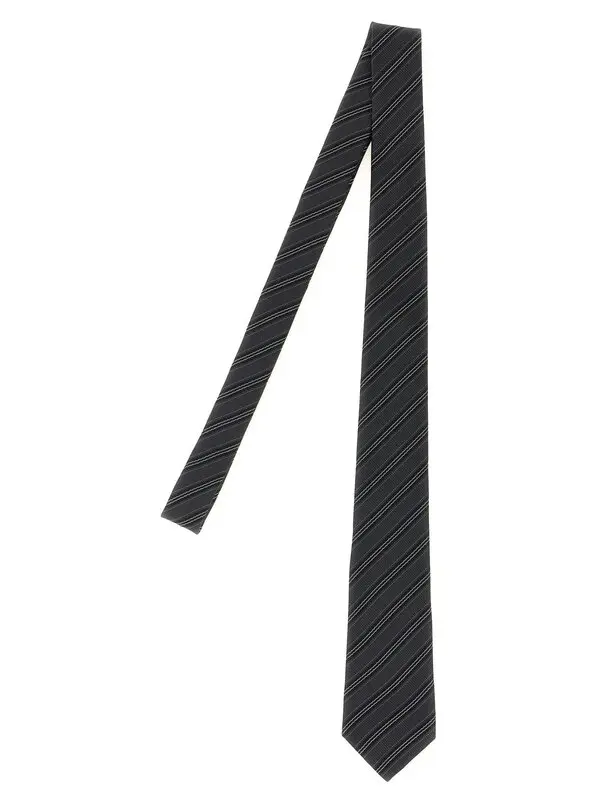 Saint Laurent Silk Striped Tie - Gray