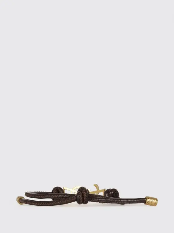 Saint Laurent Cassandre Leather And Brass Bracelet