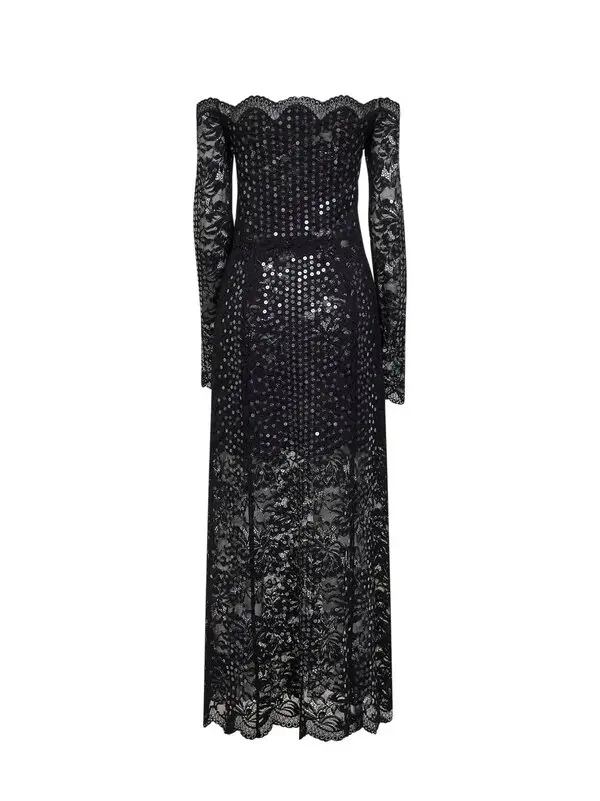 Rabanne Black Embroidered-sequins Stretch Lace Midi Dress - Multicolor