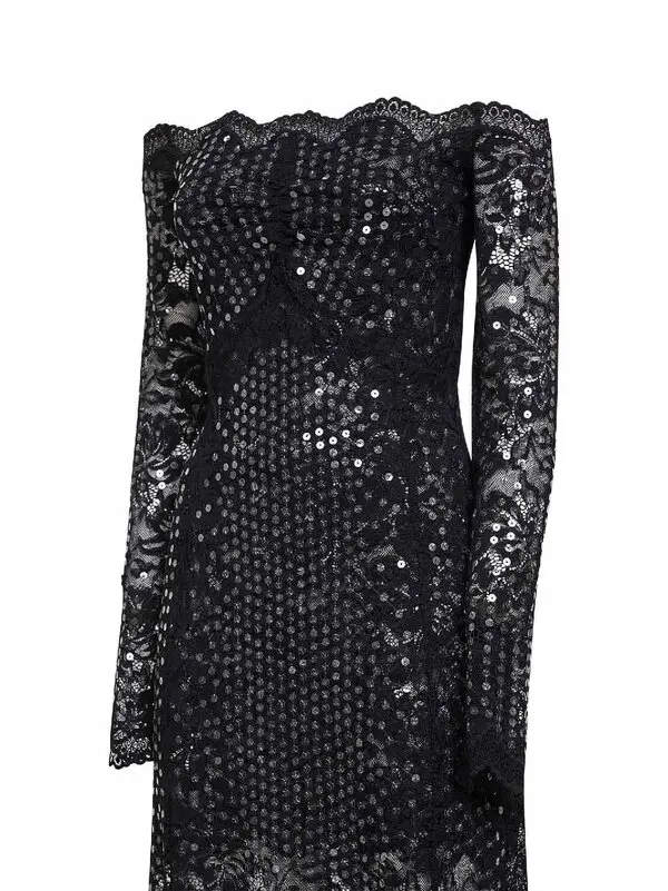 Rabanne Black Embroidered-sequins Stretch Lace Midi Dress - Multicolor