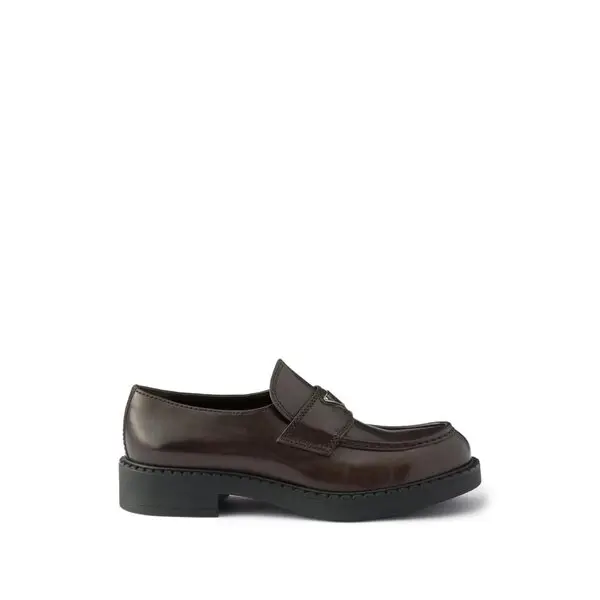 Prada Aged Leather Loafers - Brown