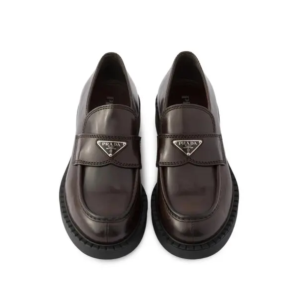 Prada Aged Leather Loafers - Brown