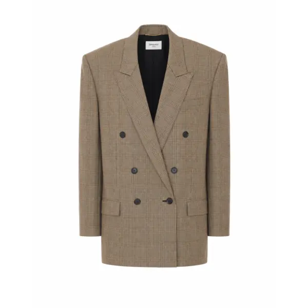 Saint Laurent Prince Of Wales Pied De Poule Jacket - Cream