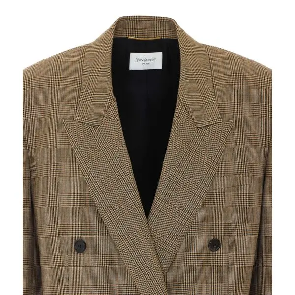 Saint Laurent Prince Of Wales Pied De Poule Jacket - Cream