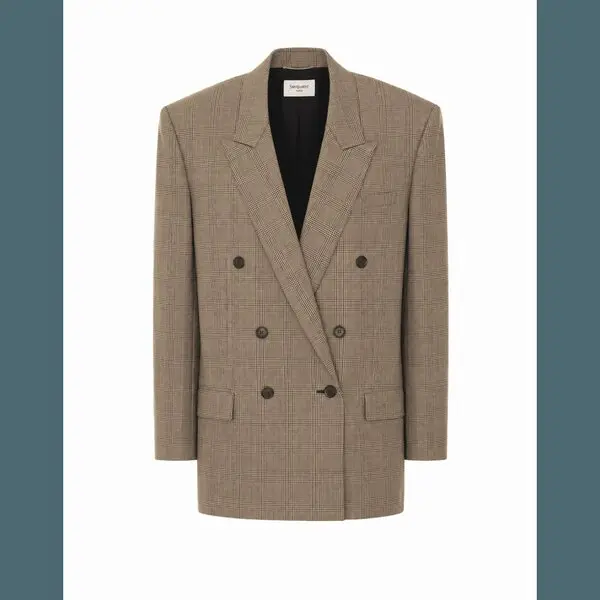 Saint Laurent Prince Of Wales Pied De Poule Jacket - Cream