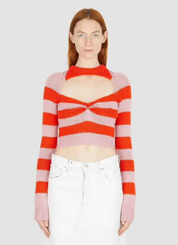 Marni Striped Knit Cut Out Top - Pink