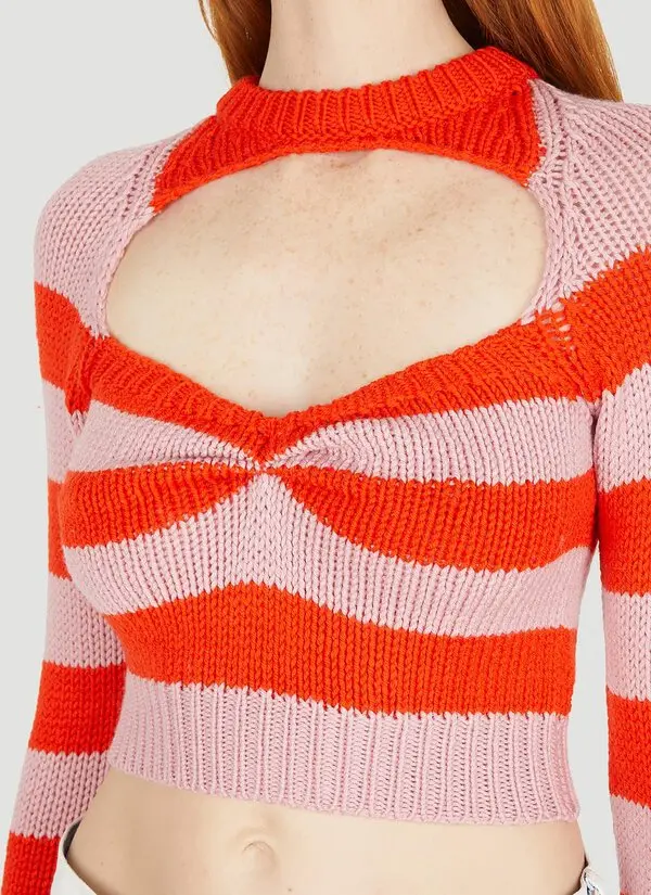 Marni Striped Knit Cut Out Top - Pink