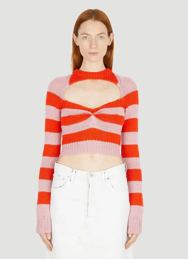 Marni Striped Knit Cut Out Top - Pink