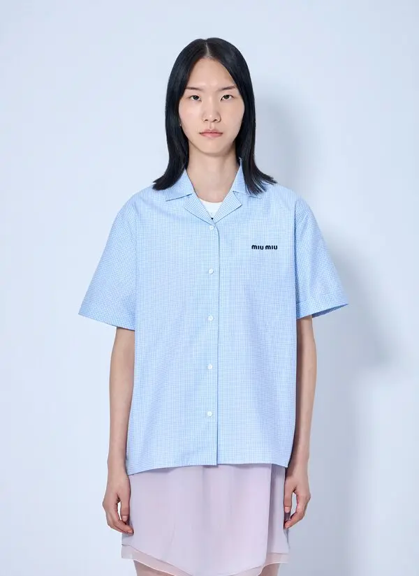 Miu Miu Short-sleeve Cotton Poplin Shirt - Blue