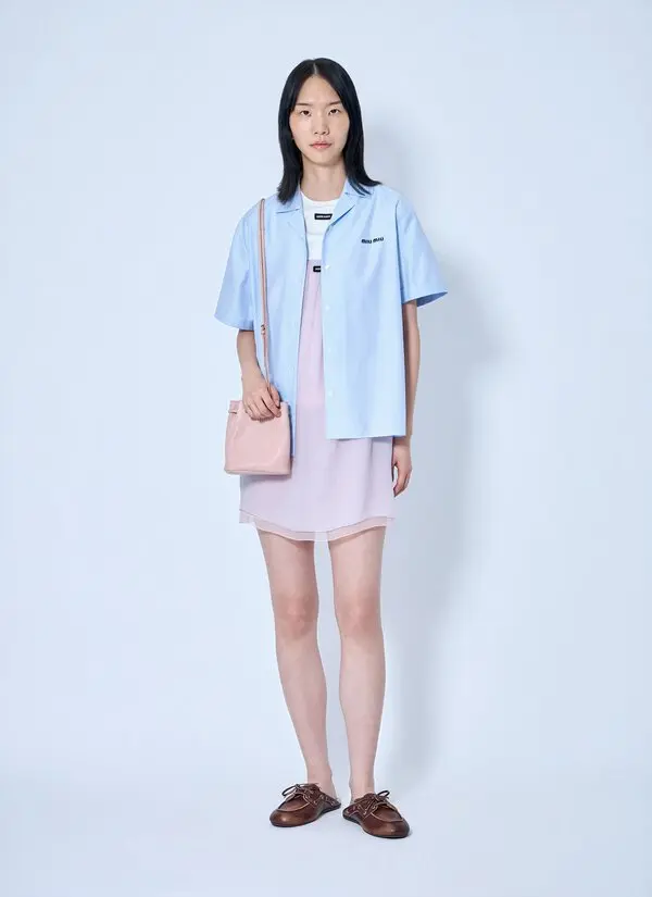Miu Miu Short-sleeve Cotton Poplin Shirt - Blue