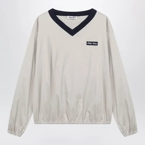 Miu Miu Tech Pongee V-neck Sweatshirt In Opal - Cream