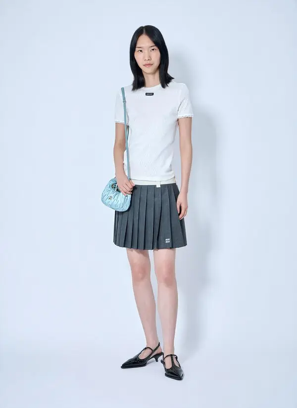 Miu Miu Lace-trim Logo-patch T-shirt - White