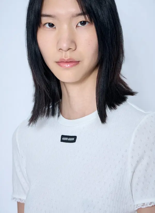 Miu Miu Lace-trim Logo-patch T-shirt - White