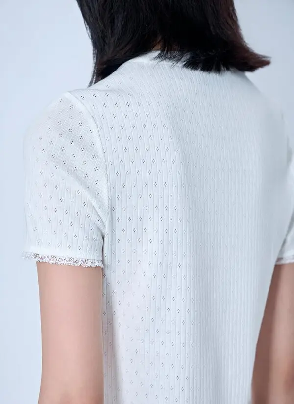 Miu Miu Lace-trim Logo-patch T-shirt - White