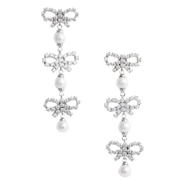 SELF-PORTRAIT Micro Bow Pearl Tiered Earrings