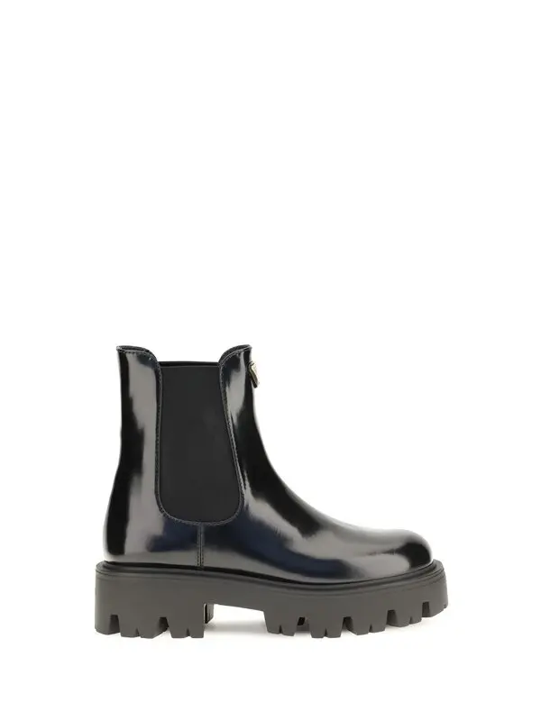 Prada Brushed Leather Ankle Boots - Black