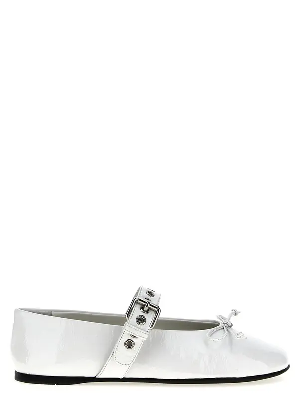 Miu Miu Buckle And Bow Ballet Flats - White