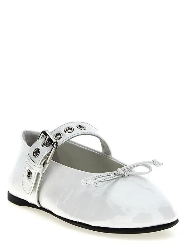 Miu Miu Buckle And Bow Ballet Flats - White