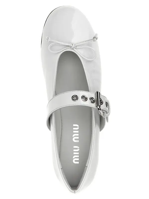 Miu Miu Buckle And Bow Ballet Flats - White