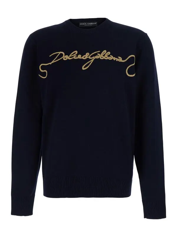 Dolce & Gabbana Blue Crew Neck T-shirt With Logo Lettering On The Front In Cotton For - Multicolor