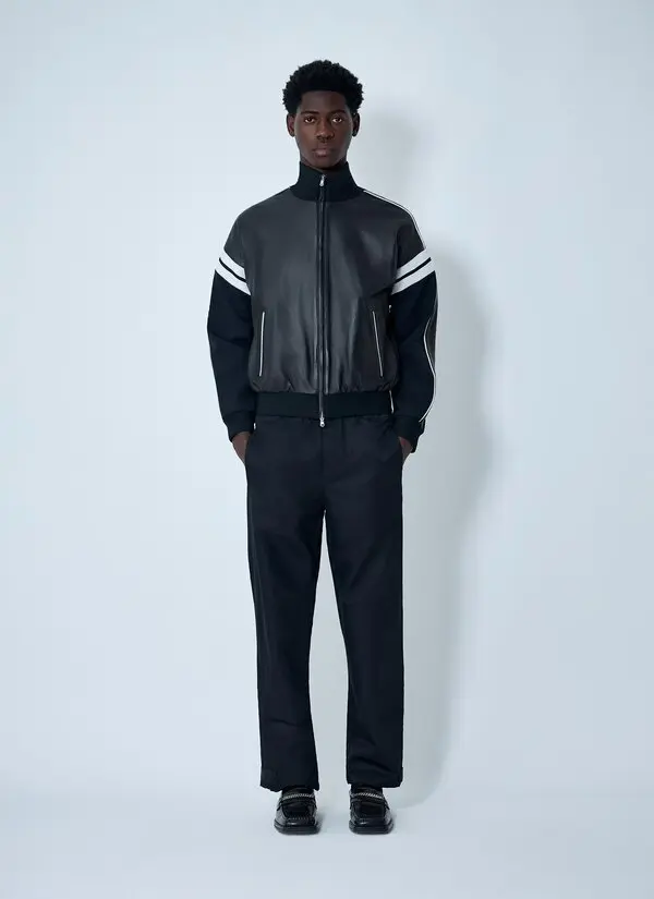 WALES BONNER Leather Logo Motif Bomber Jacket