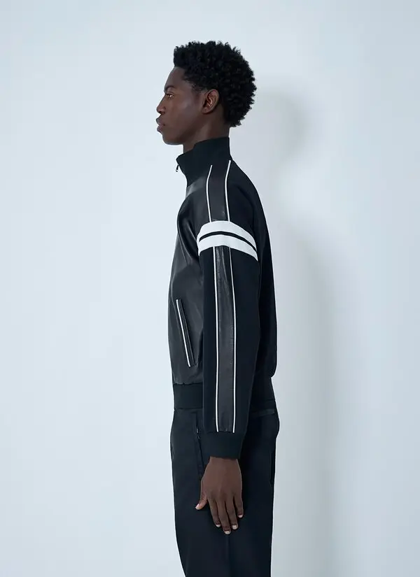 WALES BONNER Leather Logo Motif Bomber Jacket