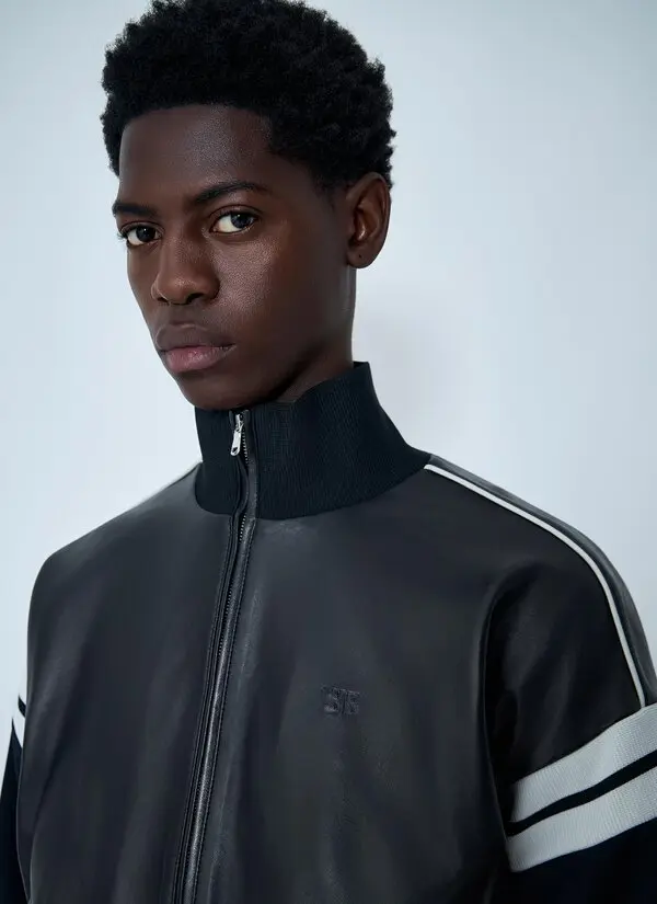WALES BONNER Leather Logo Motif Bomber Jacket