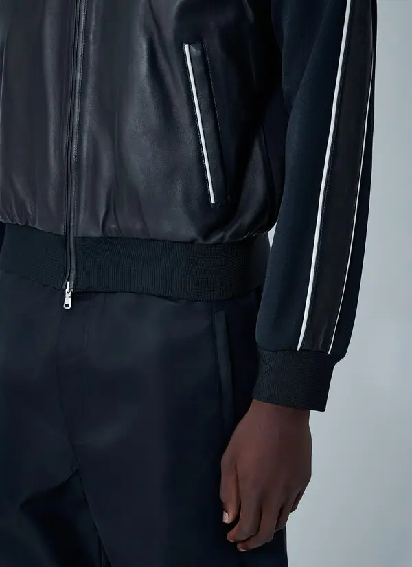 WALES BONNER Leather Logo Motif Bomber Jacket