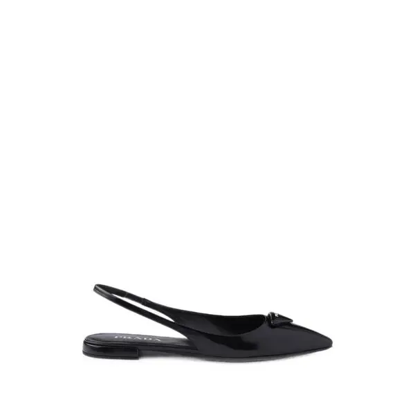 Prada Brushed Leather Slingback Ballerinas - Black