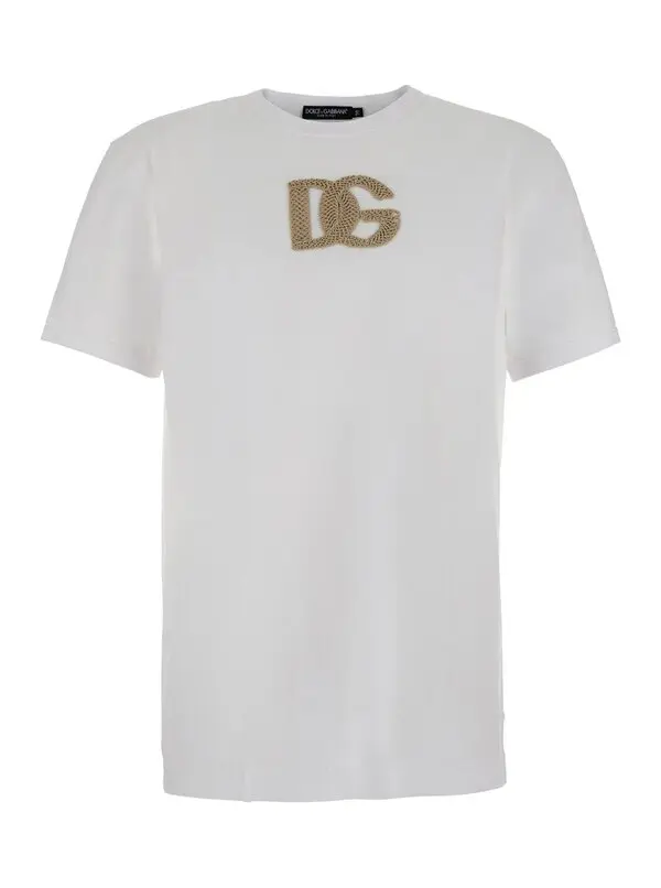 Dolce & Gabbana Crew Neck T-shirt With Logo On The Front In Cotton For - White