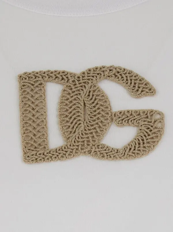 Dolce & Gabbana Crew Neck T-shirt With Logo On The Front In Cotton For - White