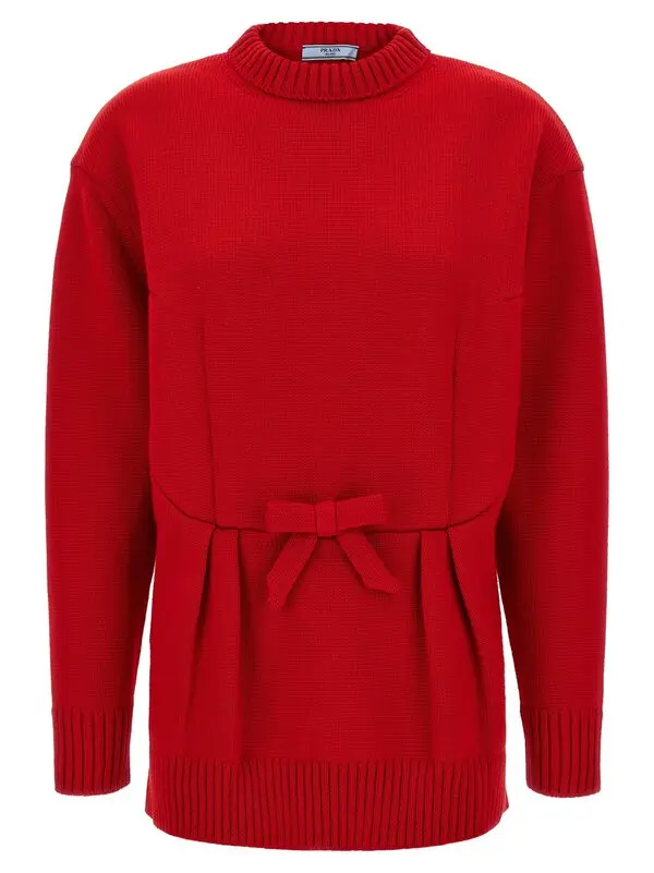 Prada Virgin Wool Bow Sweater - Red