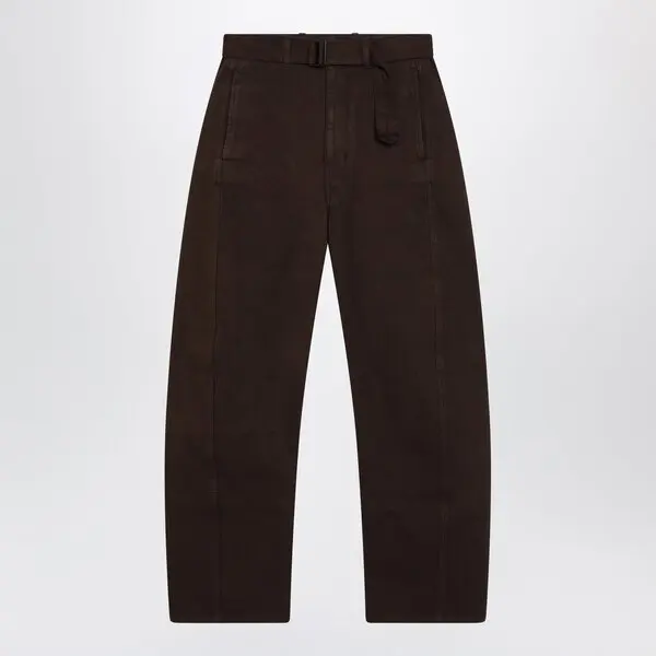 LEMAIRE Cotton Trousers With Belt - Brown