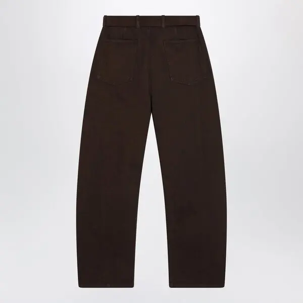 LEMAIRE Cotton Trousers With Belt - Brown