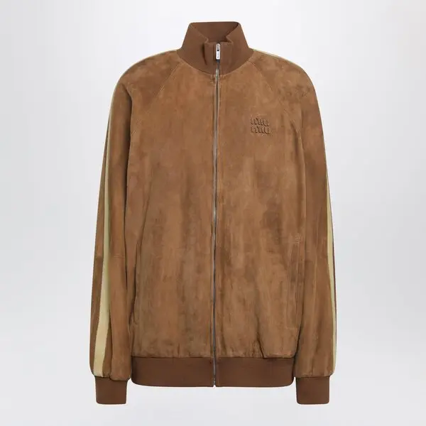 Miu Miu Waxed Suede Leather Jacket In Cognac