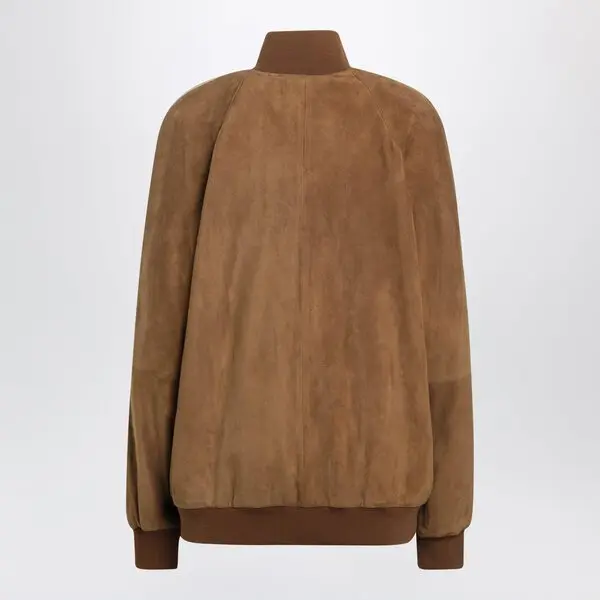 Miu Miu Waxed Suede Leather Jacket In Cognac